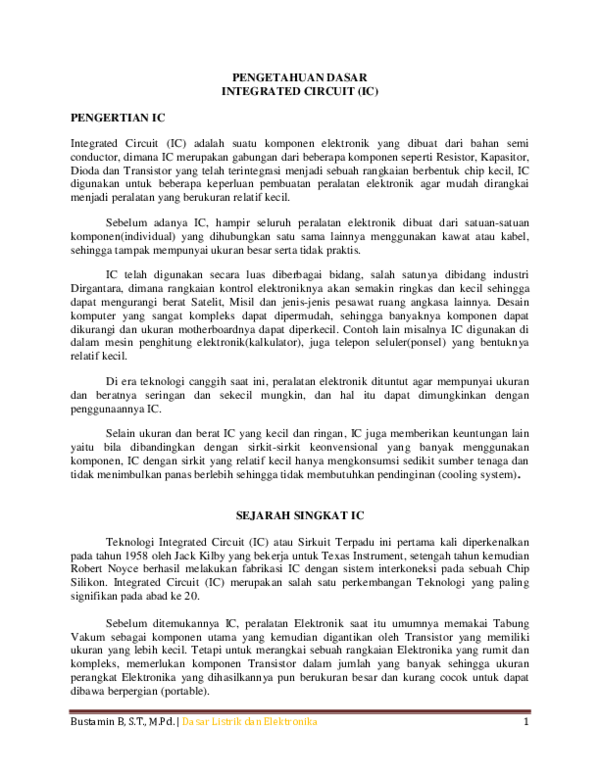 Pdf Pengetahuan Dasar Tentang Ic