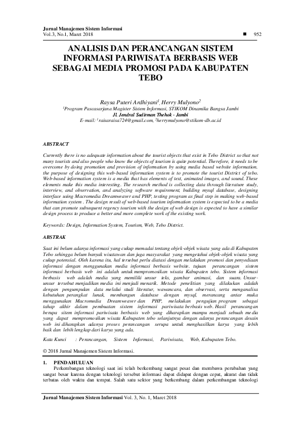 (PDF) ANALISIS DAN PERANCANGAN SISTEM INFORMASI PARIWISATA BERBASIS WEB SEBAGAI MEDIA PROMOSI ...