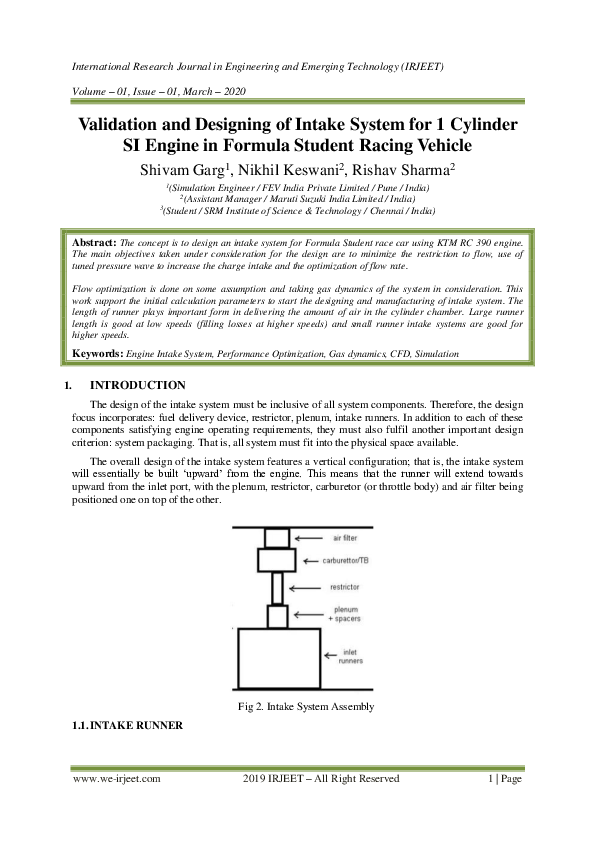 (PDF) Validation and Designing of Intake System for 1 Cylinder SI ...