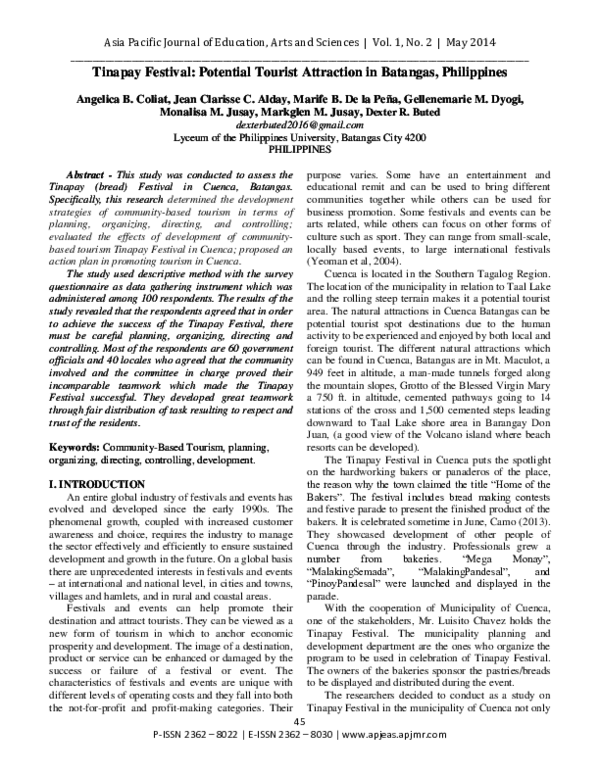 (PDF) Tinapay Festival: Potential Tourist Attraction in Batangas ...