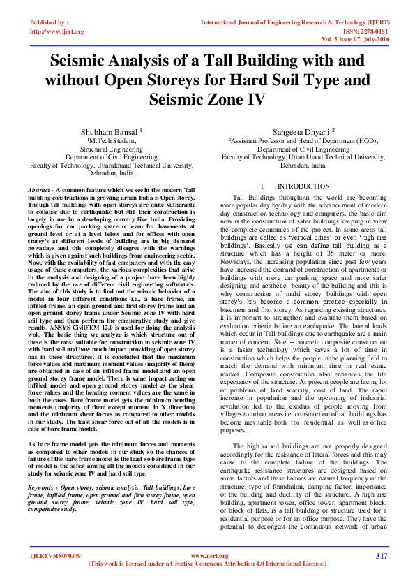(PDF) IJERT-Seismic Analysis of a Tall Building with and without Open Storeys for Hard Soil Type ...