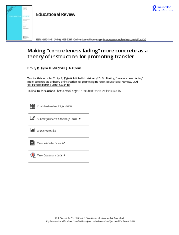 (PDF) Educational Review Making "concreteness fading" more concrete as ...