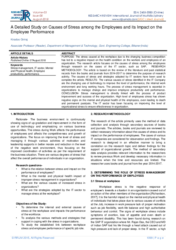 (PDF) A Detailed Study on Causes of Stress among the Employees and its ...