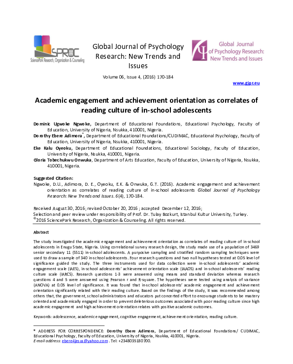 (PDF) Academic engagement and achievement orientation as correlates of ...