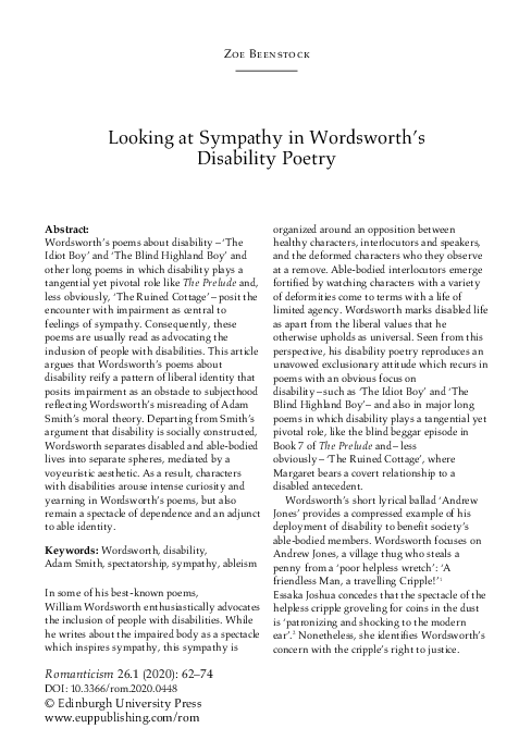 (PDF) Looking at Sympathy in Wordsworth's Disability Poetry