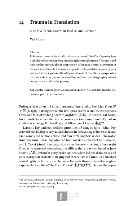 (PDF) " Trauma in Translation: Liao Yiwu's 'Massacre' in English and ...