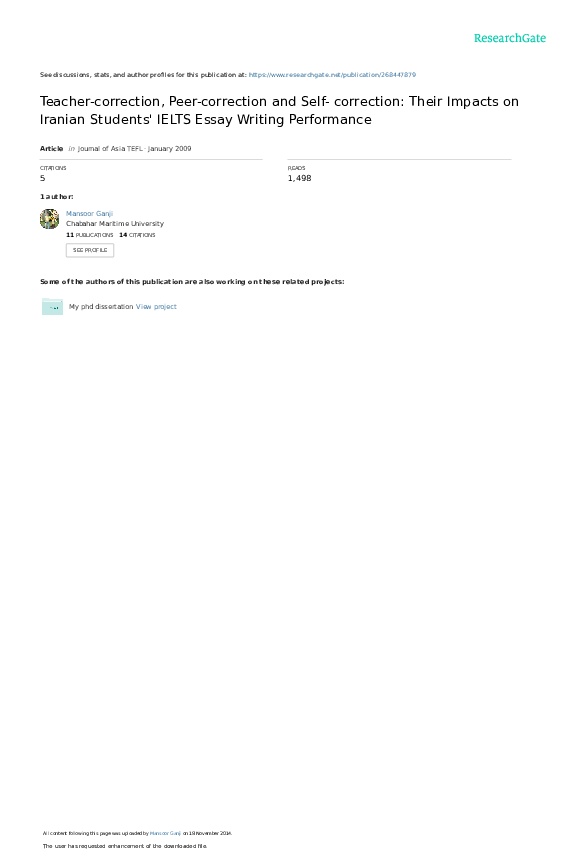 (PDF) Teacher-correction, Peer-correction and Self-correction: Their ...