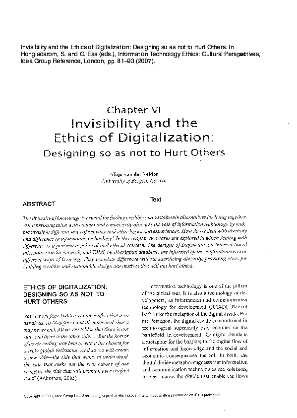 (PDF) Invisibility and the Ethics of Digitalization | Maja van der ...