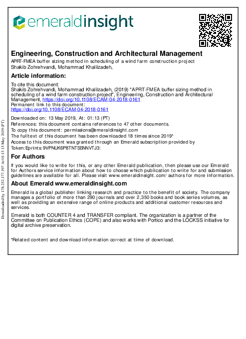 Pdf Aprt Fmea Buffer Sizing Method In Project Scheduling Of A Wind Farm Construction Project