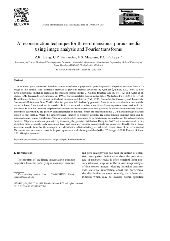 Pdf A Reconstruction Technique For Three Dimensional Porous Media Using Image Analysis And