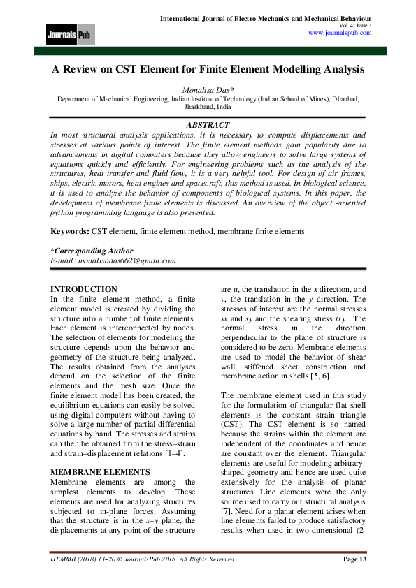 (PDF) A Review on CST Element for Finite Element Modelling Analysis