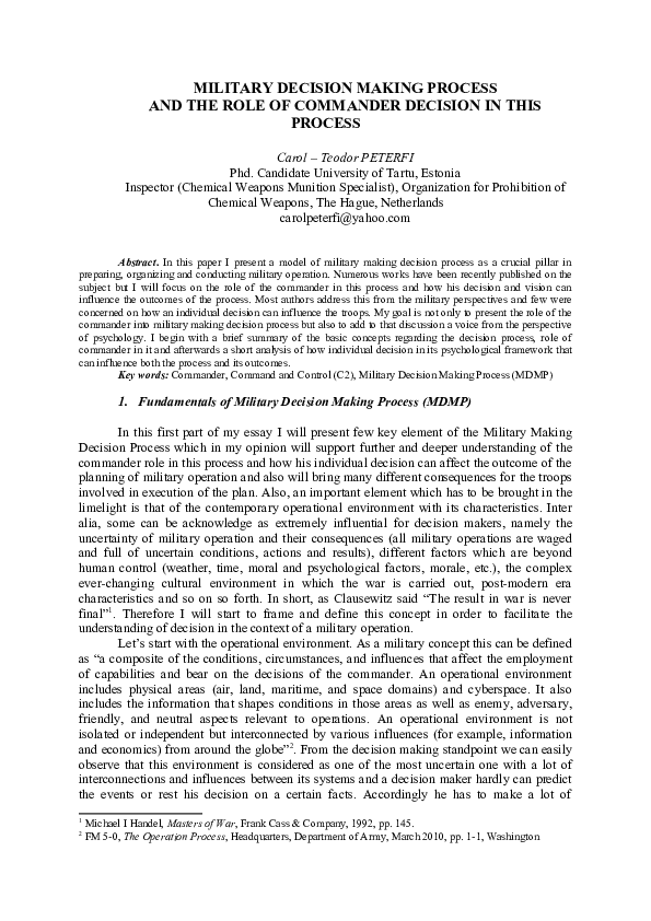 (DOC) MILITARY DECISION MAKING PROCESS AND THE ROLE OF COMMANDER ...