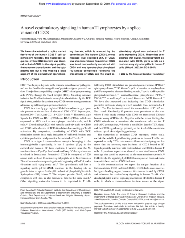 (PDF) A novel costimulatory signaling in human T lymphocytes by a ...