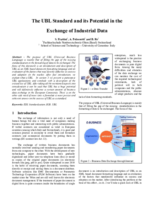 (PDF) The UBL Standard and its Potential in the Exchange of Industrial Data