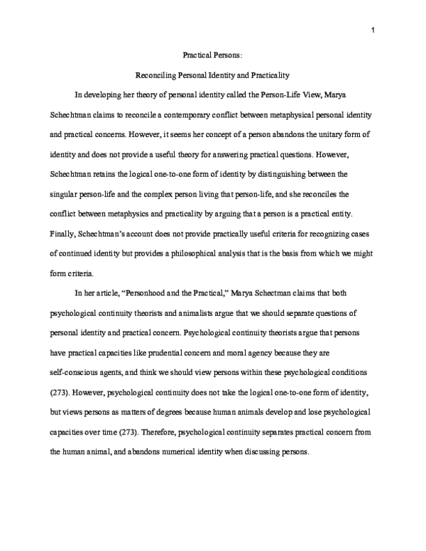 (PDF) Practical Persons: Reconciling Personal Identity and Practicality