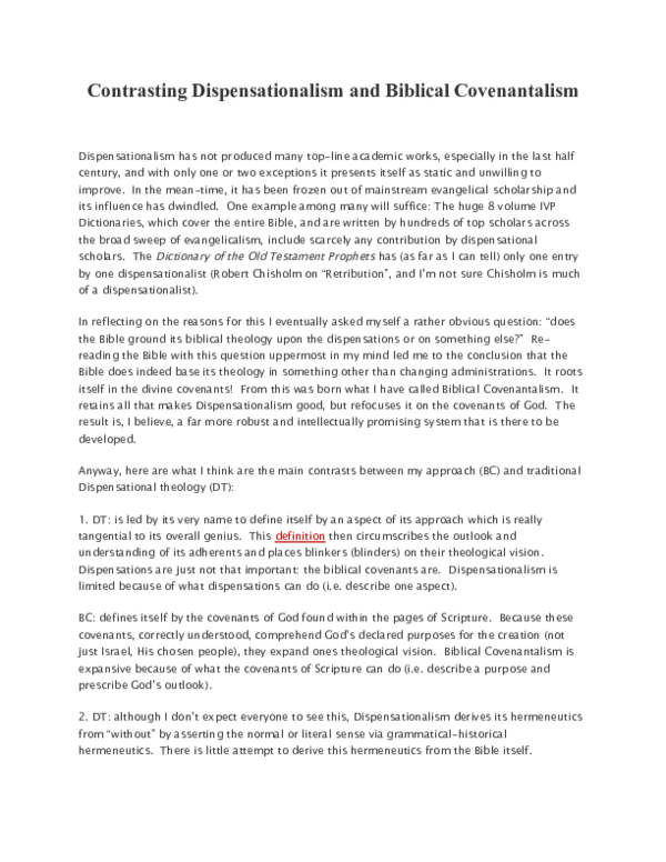 (DOC) Contrasting Dispensationalism and Biblical Covenantalism