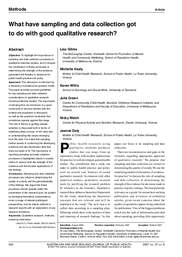 (PDF) What Have Sampling and Data Collection Got to Do With Good ...