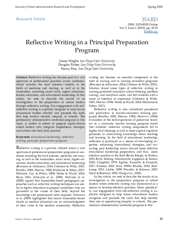 (PDF) Reflective Writing in a Principal Preparation Program