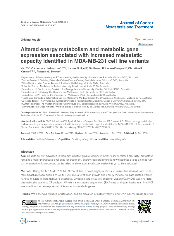 (PDF) Altered energy metabolism and metabolic gene expression ...