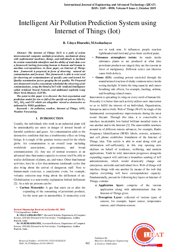(PDF) Intelligent Air pollution prediction system using Internet of things