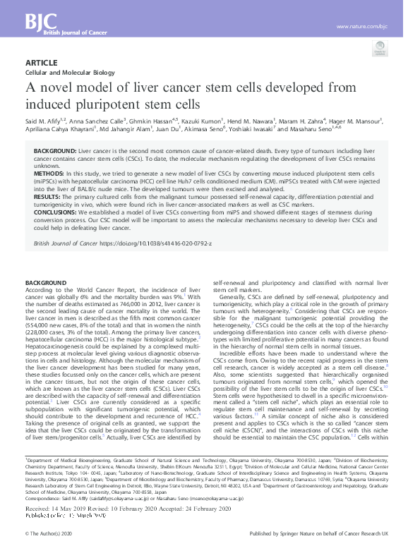 (PDF) A novel model of liver cancer stem cells developed from induced ...