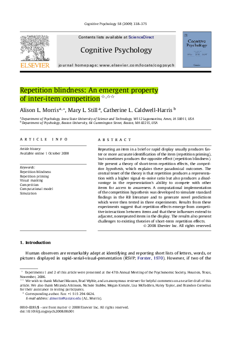 (PDF) Repetition blindness: An emergent property of inter-item ...