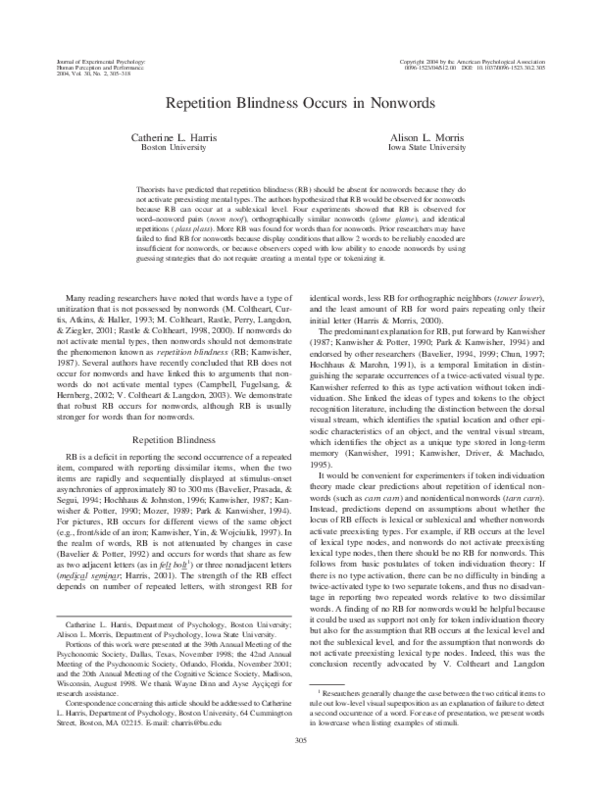 (PDF) Repetition Blindness Occurs in Nonwords