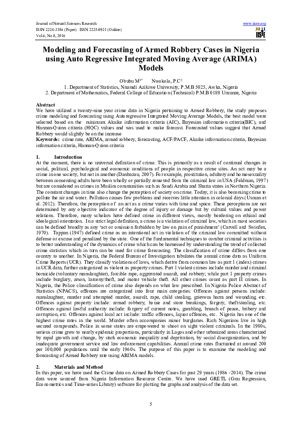 (PDF) Modeling and Forecasting of Armed Robbery Cases in Nigeria using Auto Regressive ...