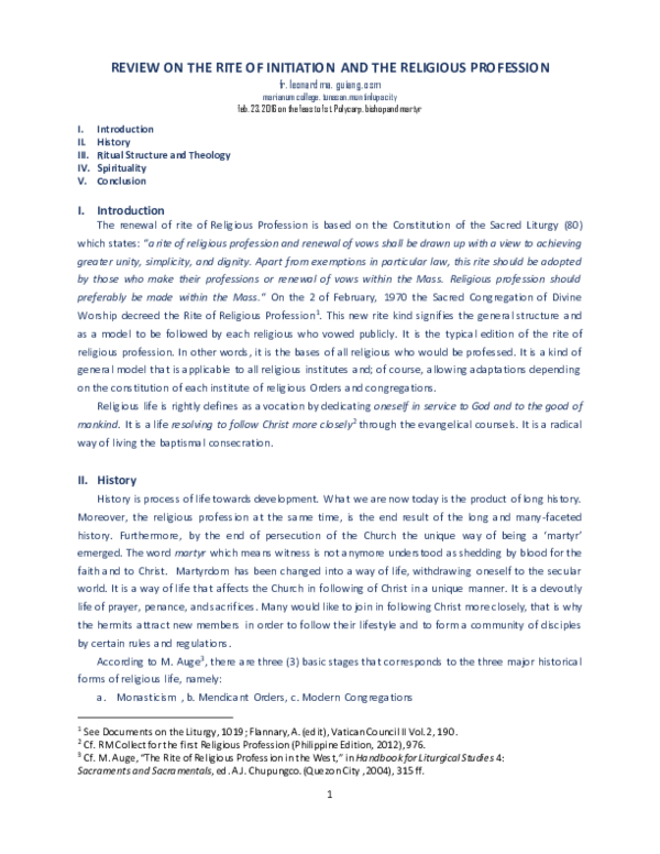(PDF) REVIEW ON THE RITE OF INITIATION in THE RELIGIOUS PROFESSION