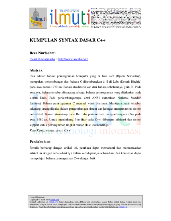 (PDF) KUMPULAN SYNTAX DASAR C