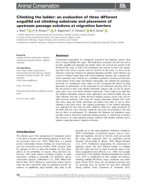 (PDF) Climbing the ladder: an evaluation of three different anguillid ...