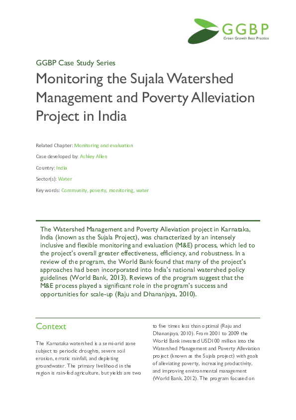(PDF) GGBP Case Study Series Monitoring the Sujala Watershed Management and Poverty Alleviation ...