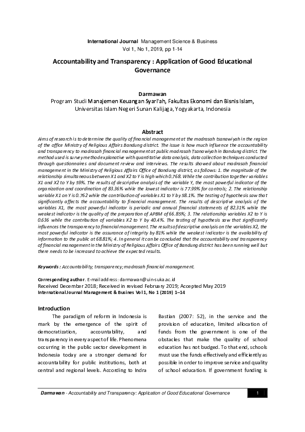 (PDF) Accountability and Transparency : Application of Good Educational ...