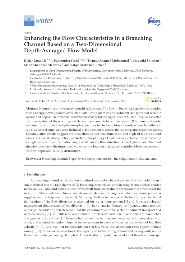 (PDF) Enhancing the Flow Characteristics in a Branching Channel Based on a Two-Dimensional Depth ...