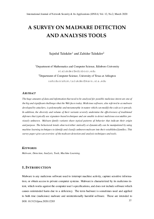(PDF) A SURVEY ON MALWARE DETECTION AND ANALYSIS TOOLS