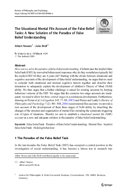 (PDF) The Situational Mental File Account of the False Belief Tasks: A ...