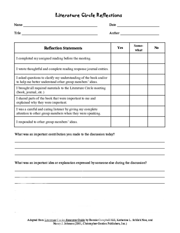(PDF) Literature Circle Reflections