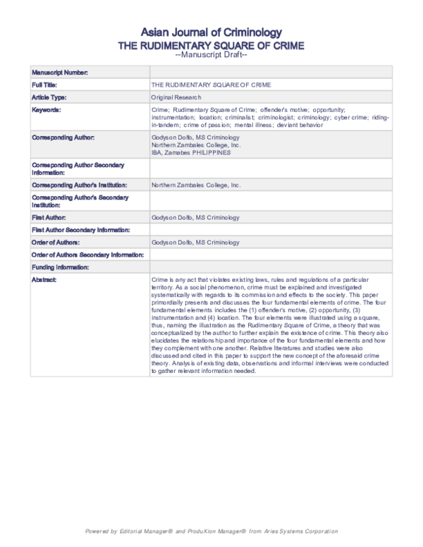 (PDF) Asian Journal of Criminology THE RUDIMENTARY SQUARE OF CRIME ...