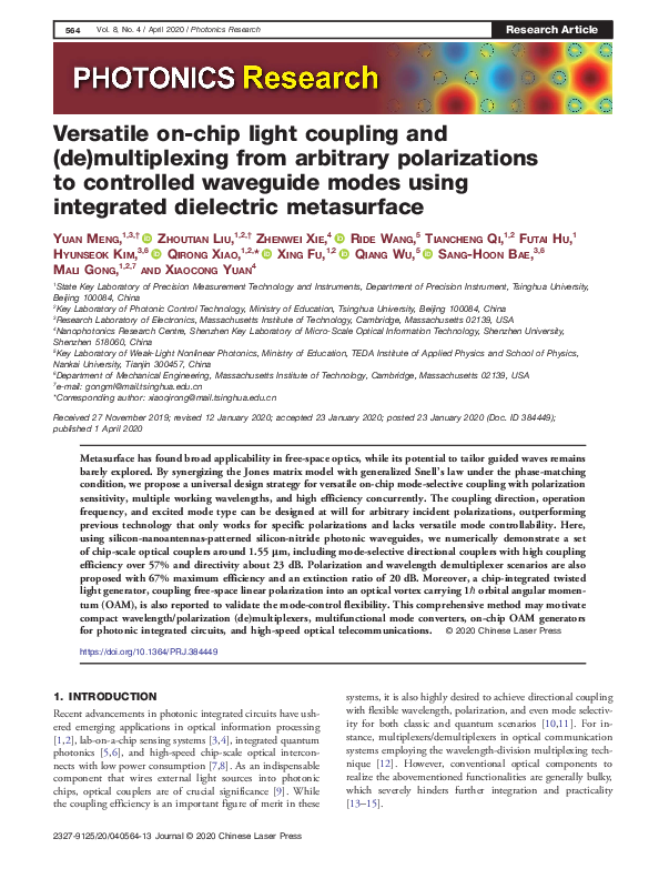 (PDF) Versatile on-chip light coupling and (de)multiplexing from arbitrary polarizations to ...