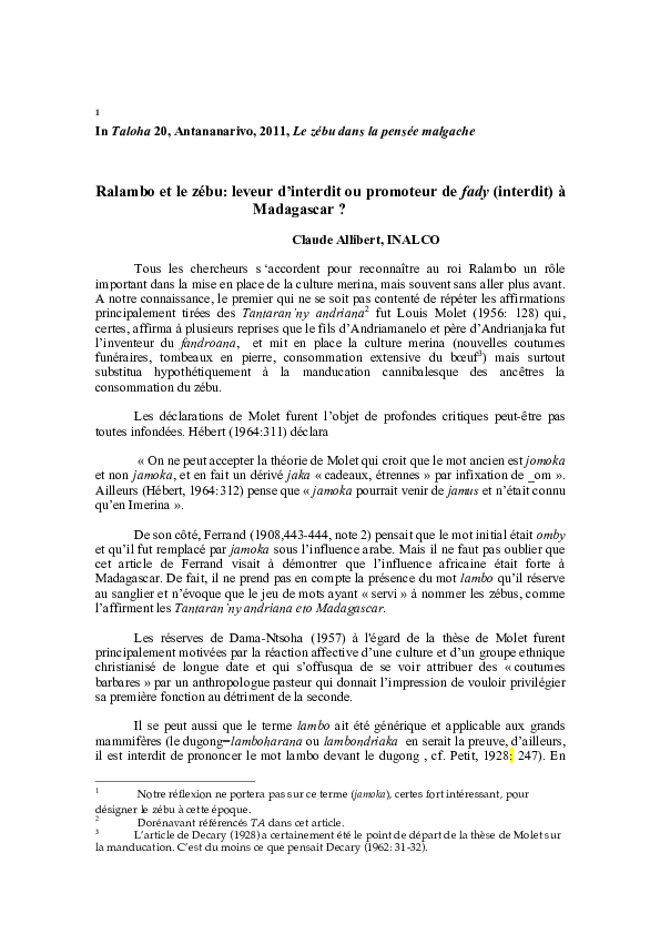 (PDF) Ralambo et le zébu: leveur d’interdit ou promoteur de fady ...