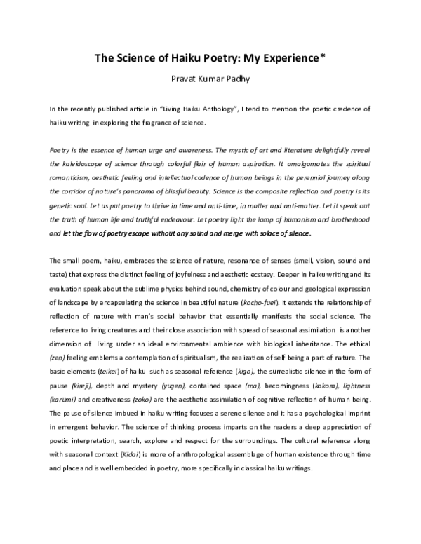 (DOC) The Science of Haiku Poetry: My Experience