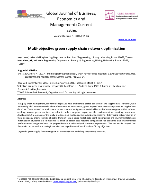 Pdf Multi Objective Green Supply Chain Network Optimization