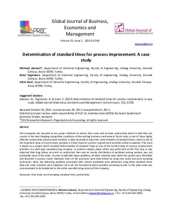 (PDF) Determination of standard times for process improvement: A case study