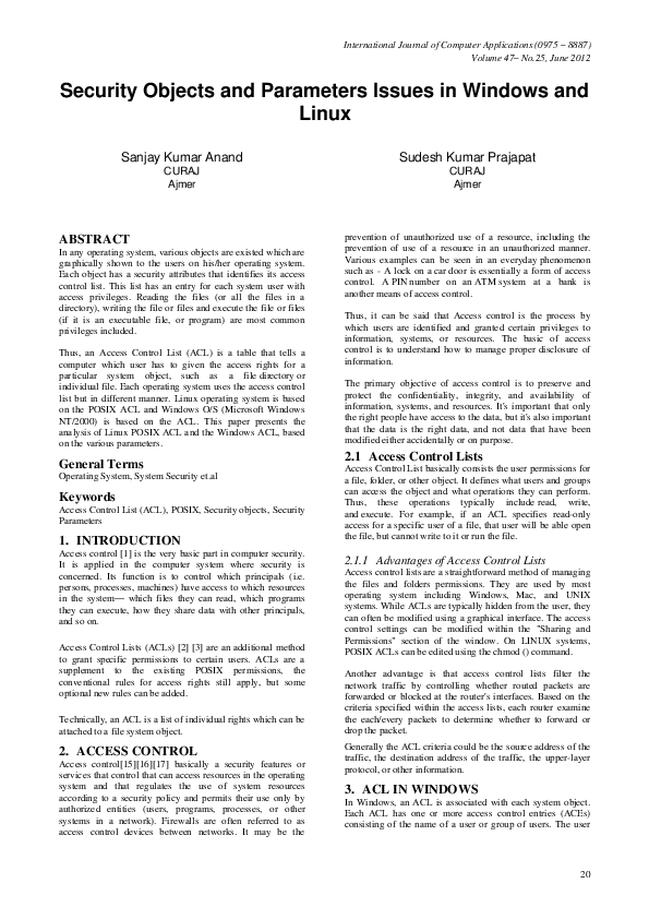 (PDF) Security Objects and Parameters Issues in Windows and Linux