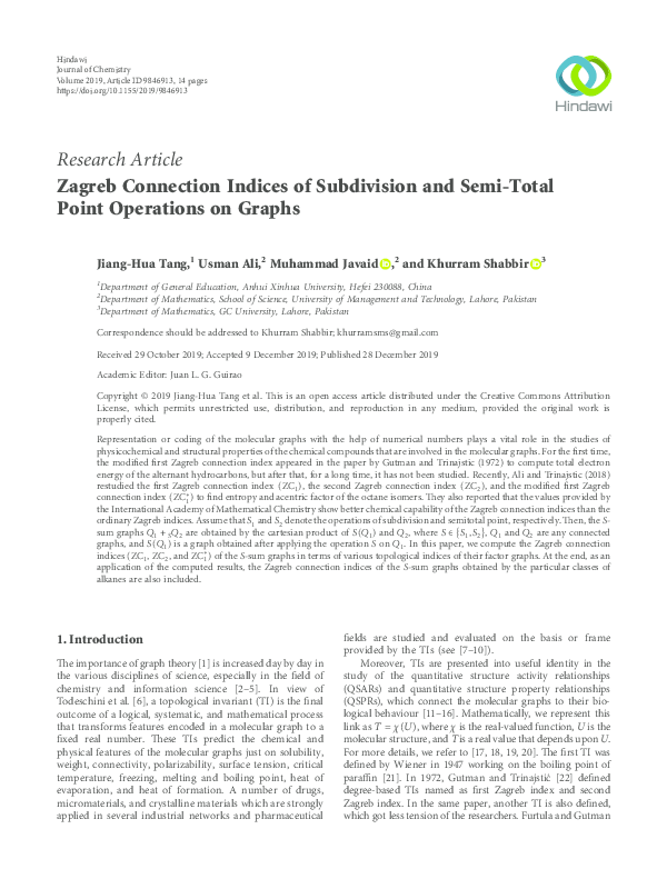 (PDF) Zagreb Connection Indices of Subdivision and Semi-Total Point Operations on Graphs