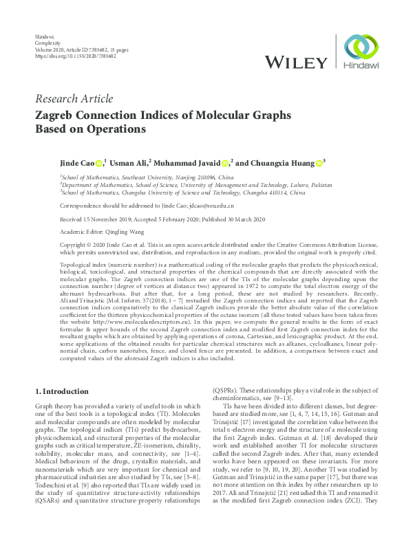 (PDF) Zagreb Connection Indices of Molecular Graphs Based on Operations