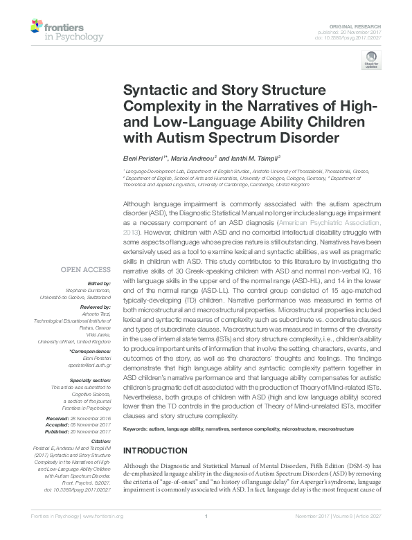 (PDF) Syntactic and Story Structure Complexity in the Narratives of High- and Low-Language ...