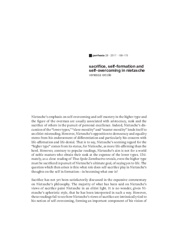 (PDF) Sacrifice, Self-Formation and Self-Overcoming in Nietzsche