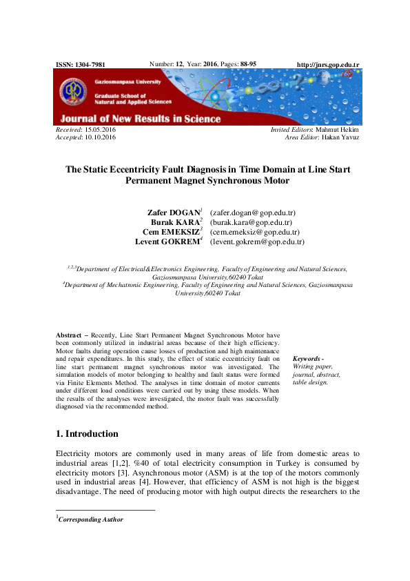 (PDF) The Static Eccentricity Fault Diagnosis in Time Domain at Line Start Permanent Magnet ...