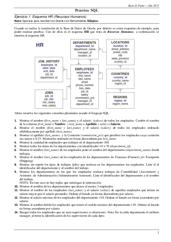 (PDF) Práctico SQL Ejercicio 1: Esquema HR (Recursos Humanos